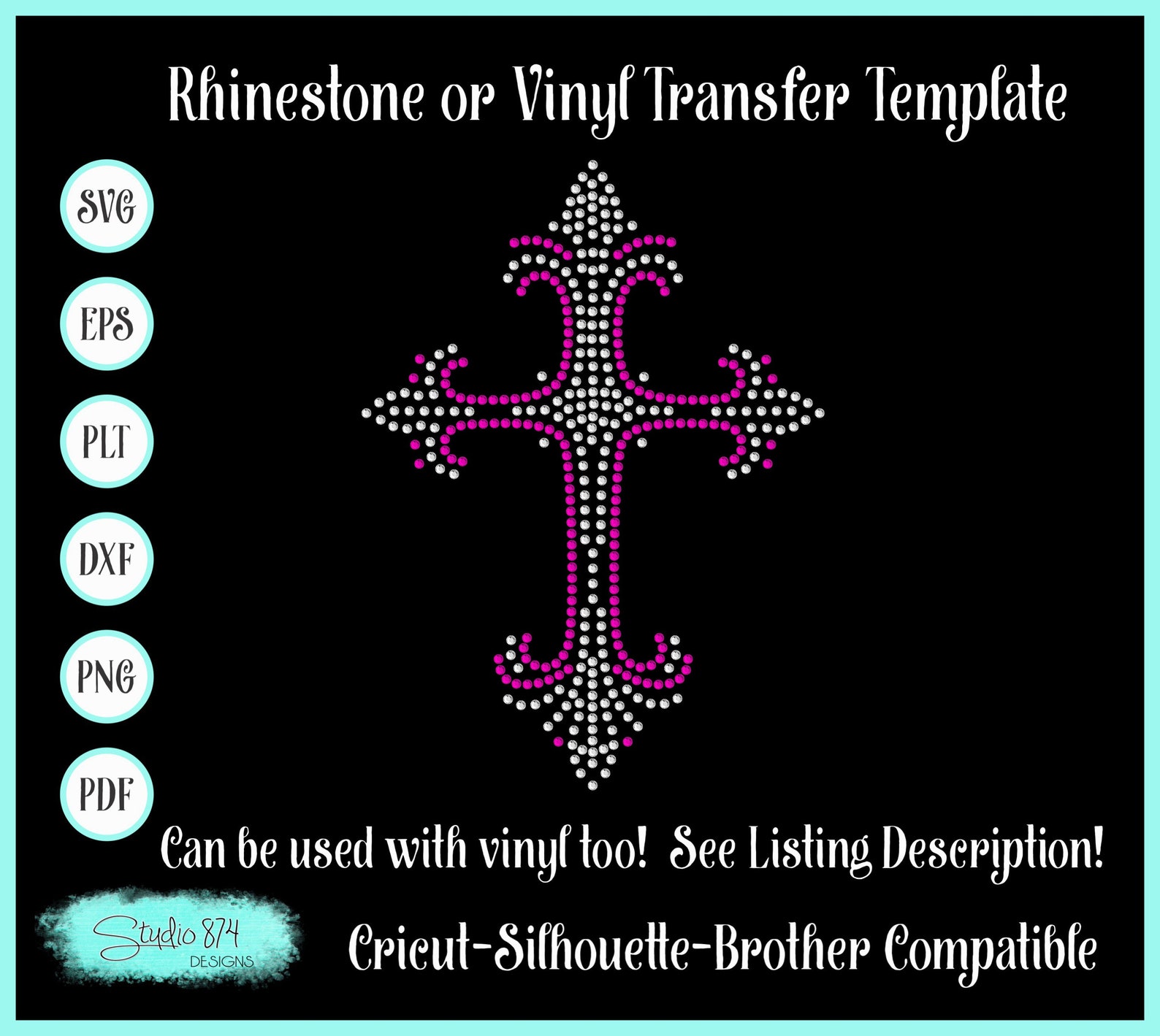 Cross Rhinestone Transfer SVG Download Template Pattern - Etsy