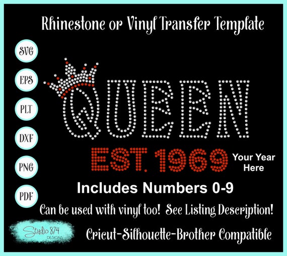 Birthday Queen Rhinestone SVG Template Custom Year EPS - Etsy