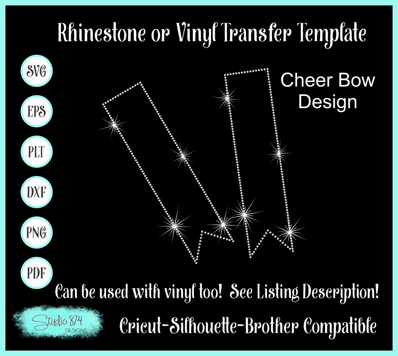 Cheer Bow Outline Rhinestone SVG Transfer Template - Etsy