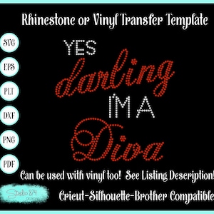 Diva Rhinestone SVG Template - EPS Instant Download Sticky Flock ...
