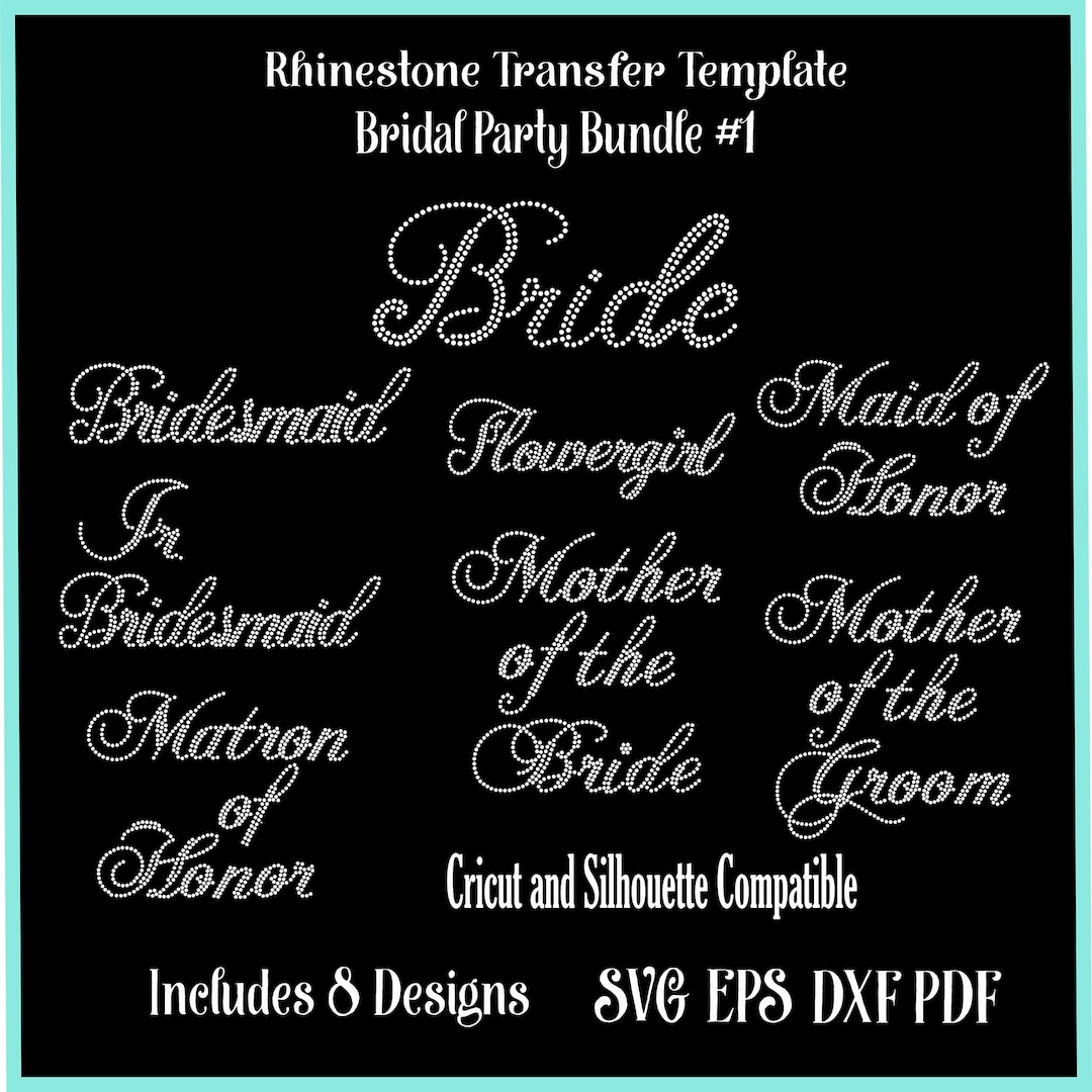 Bridal Party Rhinestone Transfer Template for Bride-wedding ...