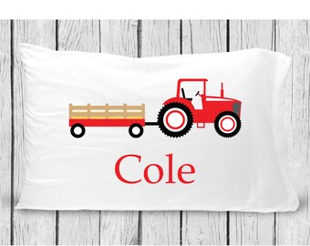 Red Tractor Pillowcase Decorative Boys Personalized Tractor Pillow Case ...