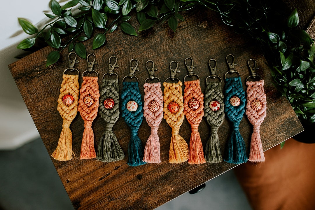Macrame Keychain Beaded | Boho Keyring Bag Charm | Cottagecore Bohemian ...