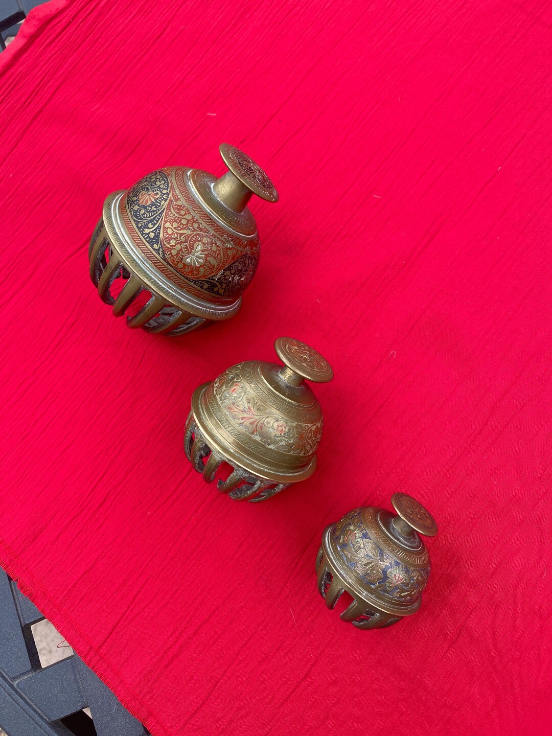 Three Vintage Brass Elephant Claw Bells Indian Temple Meditation Prayer ...