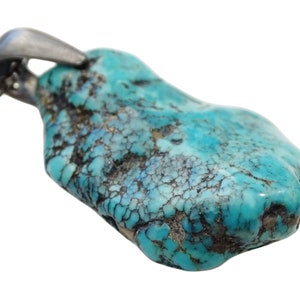 Raw Turquoise Pendant Silver Arizona Turquoise Necklace Blue - Etsy