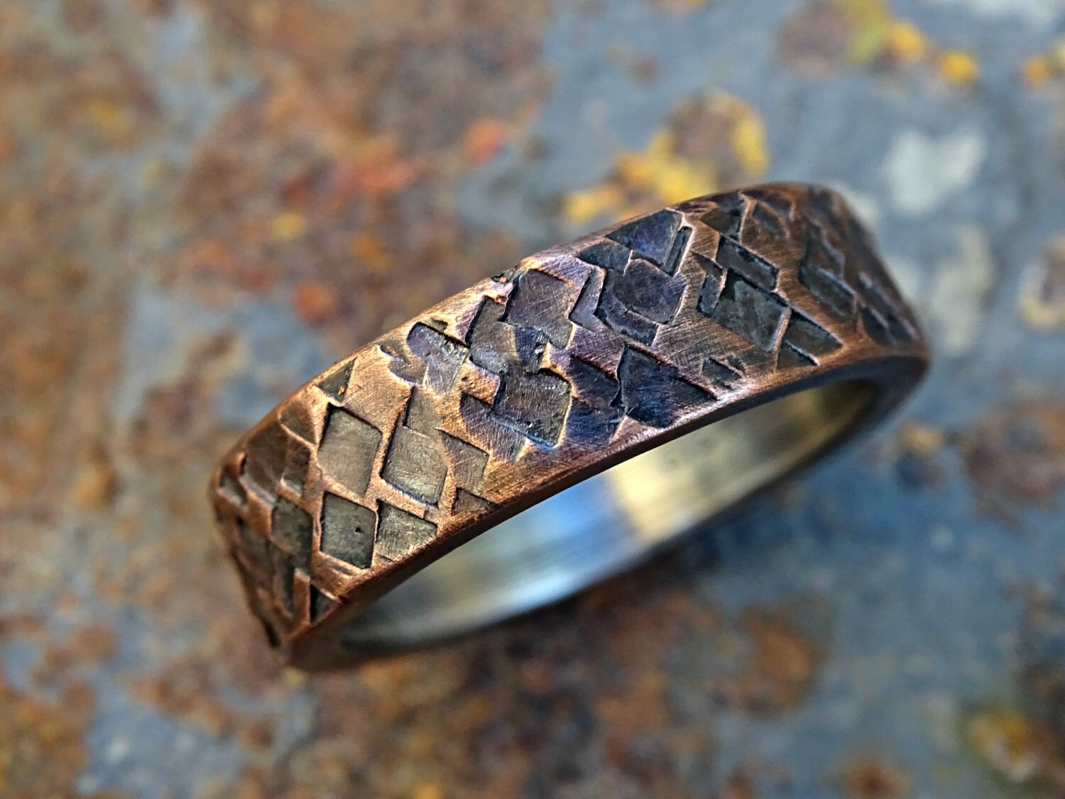 Rustic Copper Silver Wedding Ring Mens Promise Ring Copper | Etsy