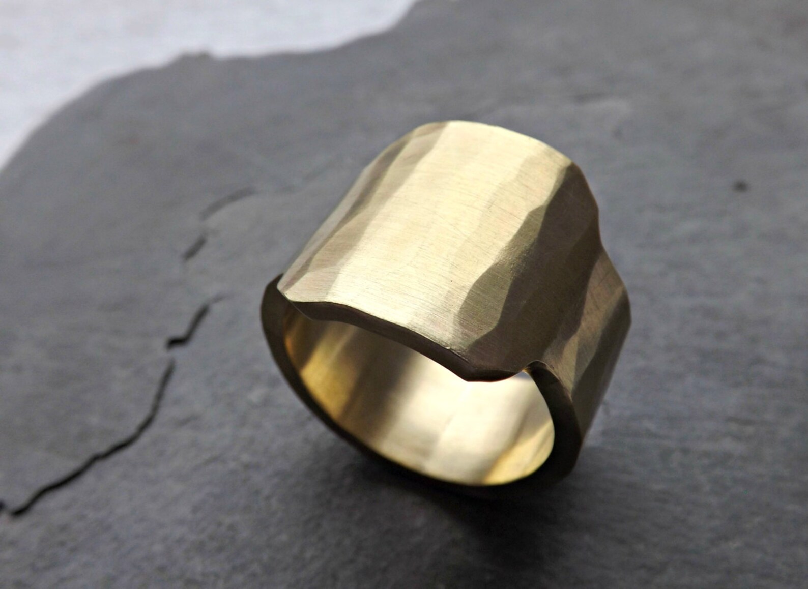 Hammered Signet Ring, Brass Signet Ring, Big Signet Ring, Mens Signet ...