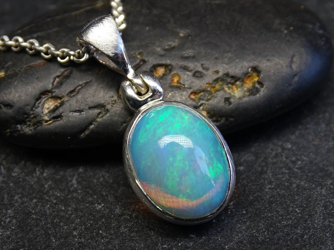 Welo opal necklace silver real opal pendant silver white | Etsy