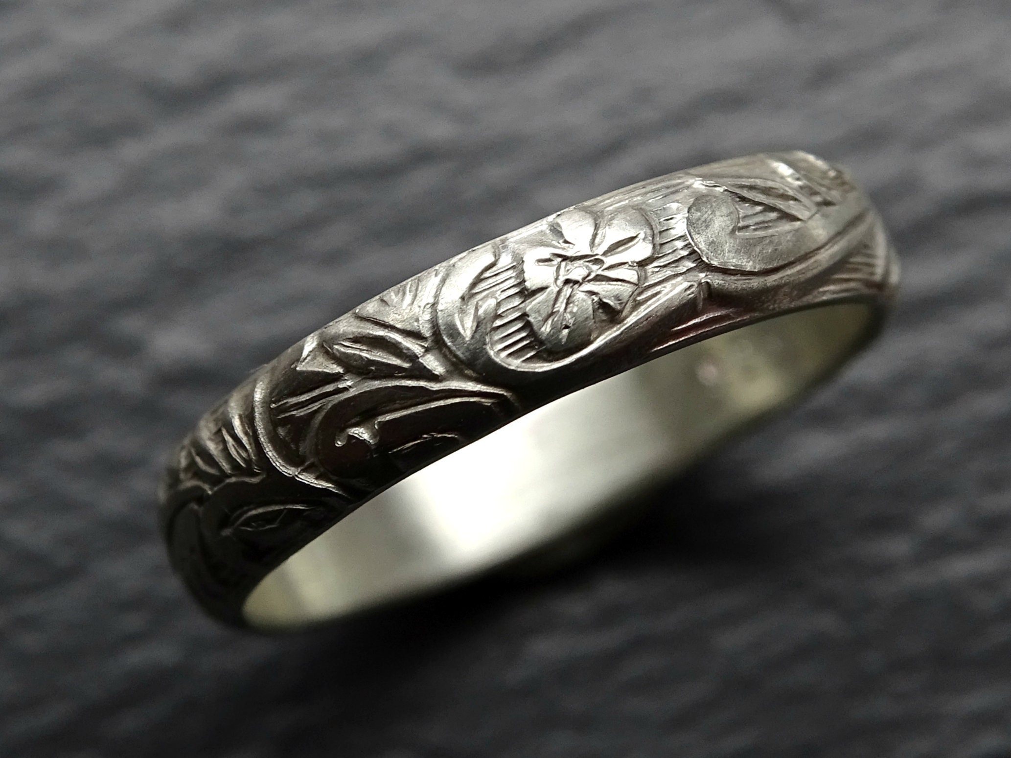 Pagan wedding band women medieval wedding ring silver flower | Etsy