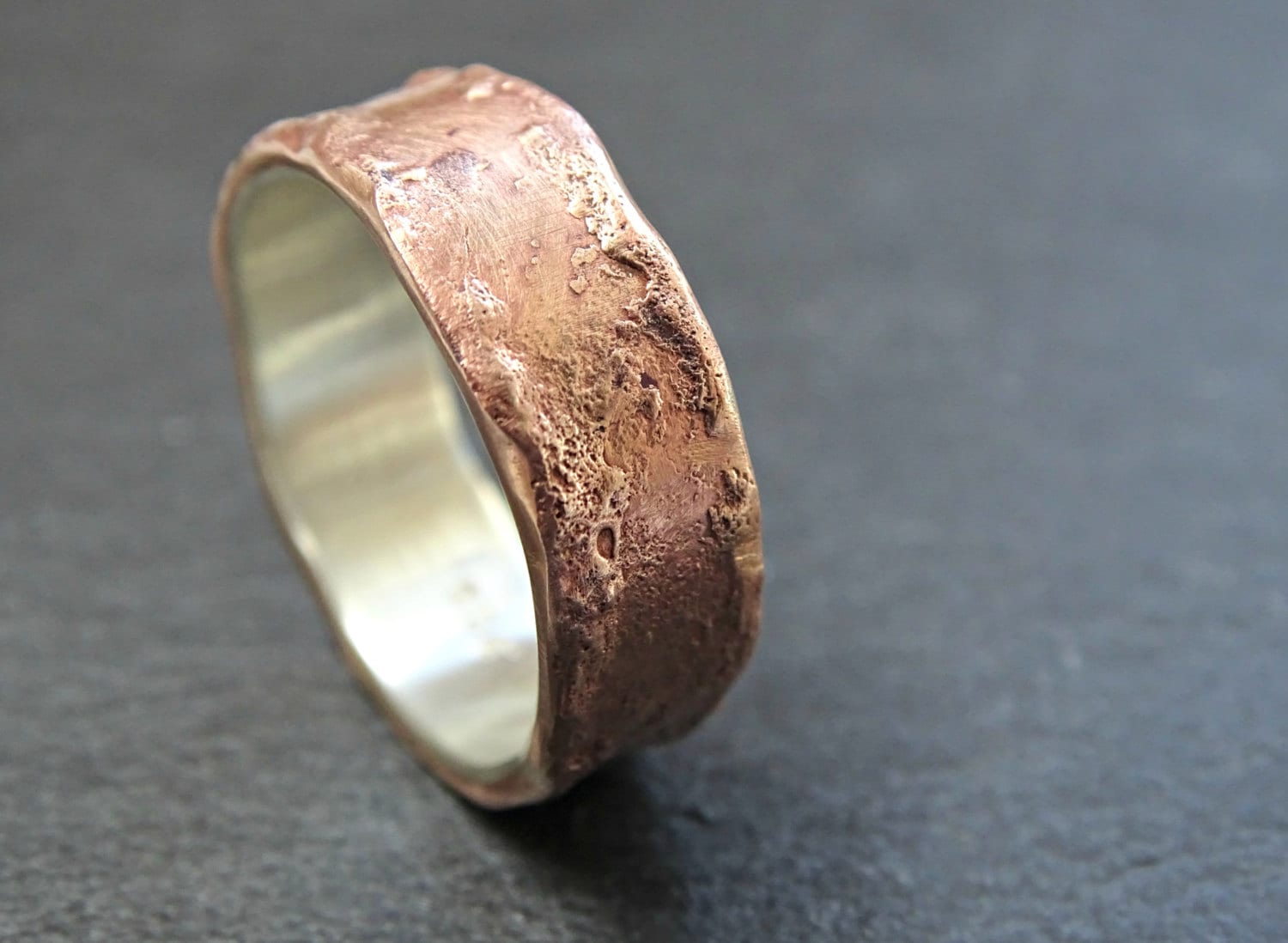Bronze Ring Silver Band Mens Wedding Ring Bronze Richly - Etsy