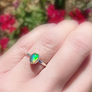 Ethiopian Opal Engagement Ring: Hammered Sterling Silver Wedding Band - Etsy