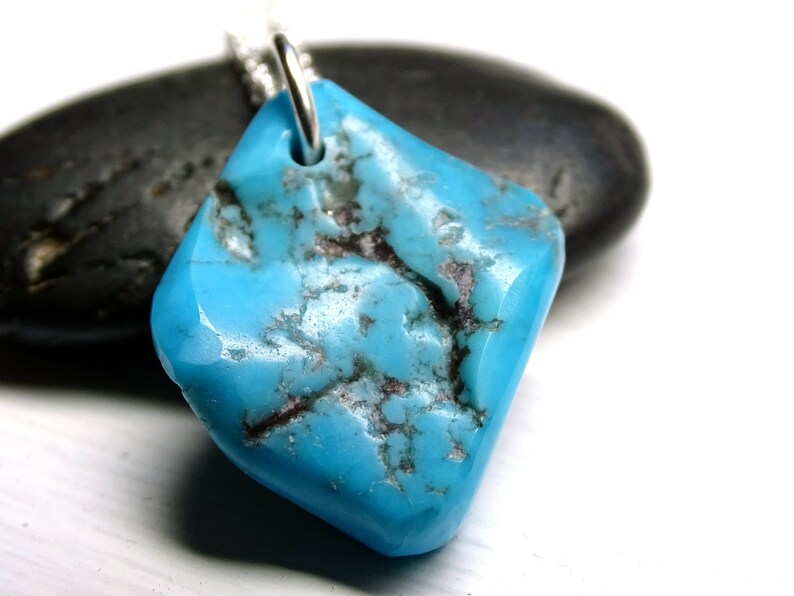 Raw turquoise pendant silver Arizona turquoise necklace blue | Etsy