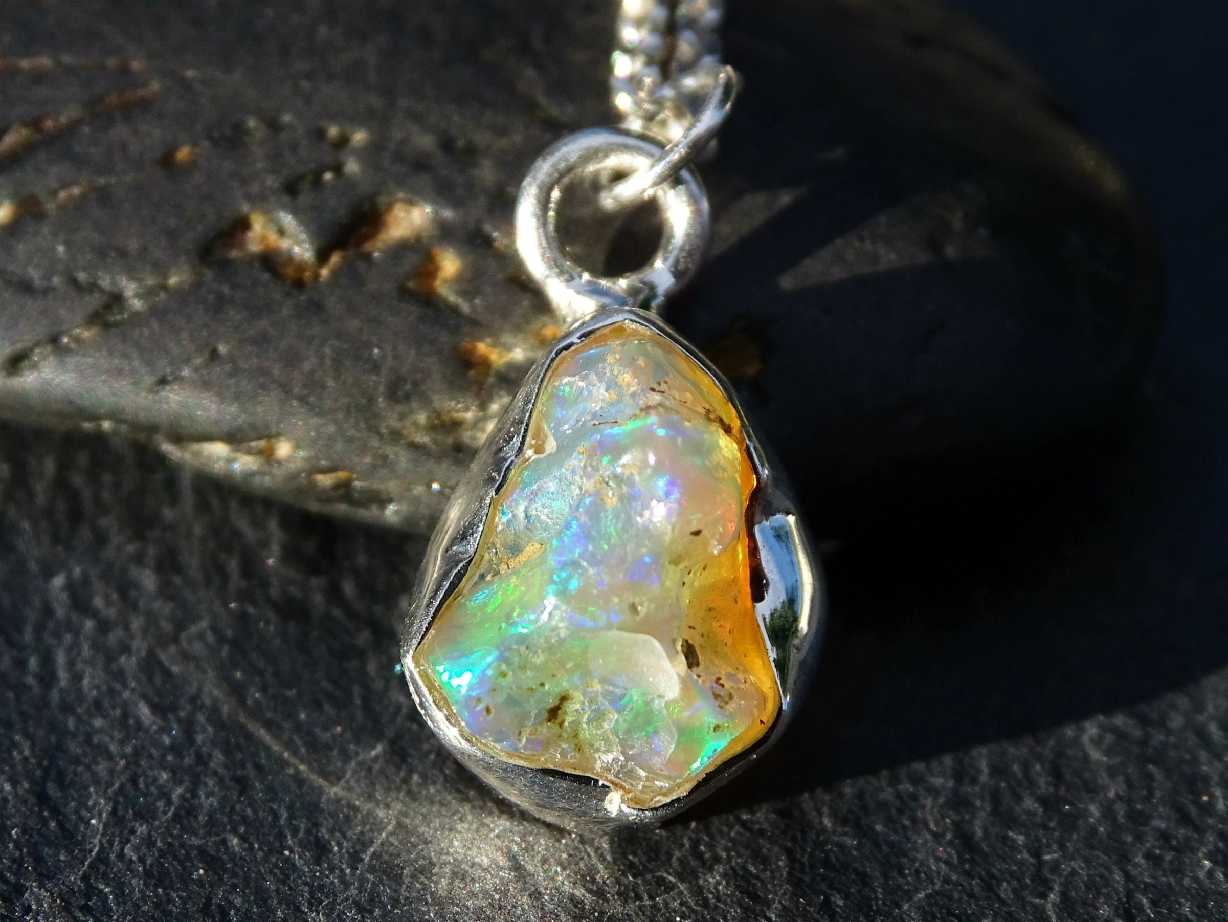 Raw opal pendant small opal pendant silver opal necklace | Etsy