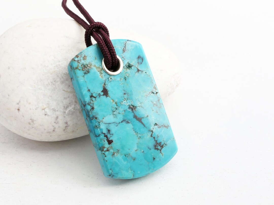 Kingman Turquoise Dog Tag Pendant: Sterling Silver Lined, Paracord ...