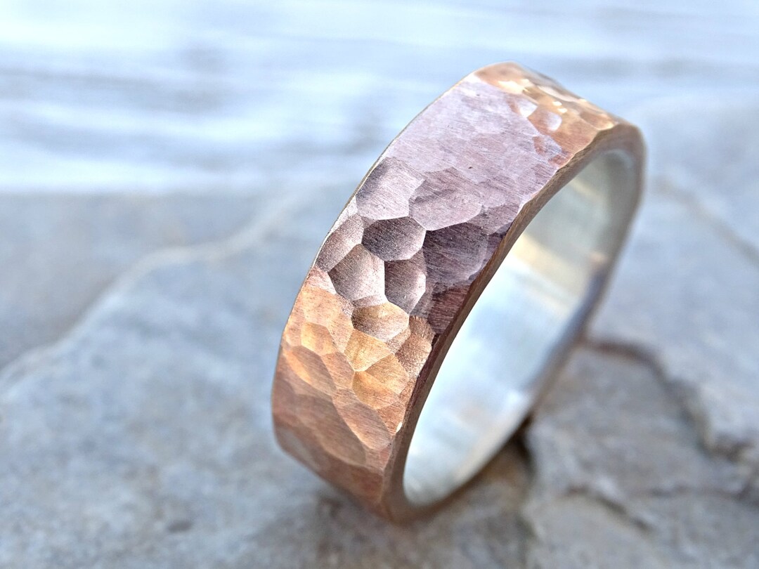 Bronze Wedding Ring Mens Wedding Band, Cool Mens Ring Bronze Hammered ...