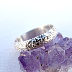 Pagan Wedding Band Women Medieval Wedding Ring Silver Flower - Etsy