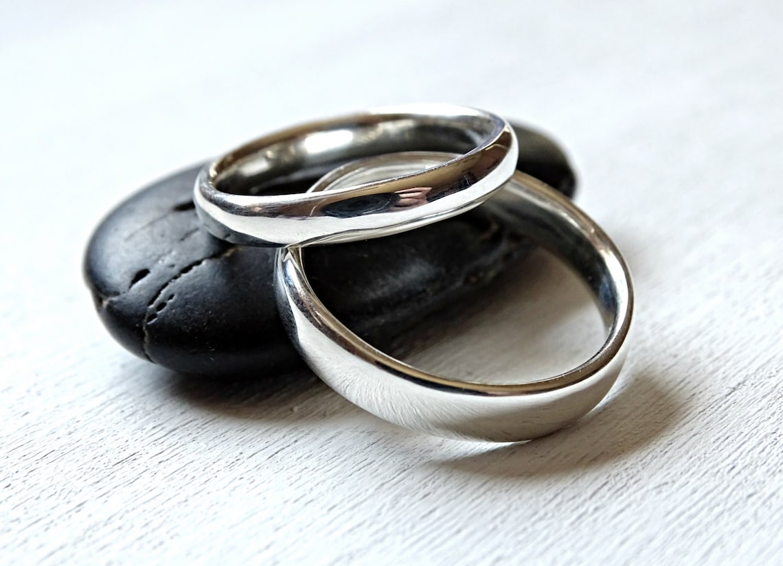 Silver Wedding Rings Women Silver Wedding Band Set Matching - Etsy