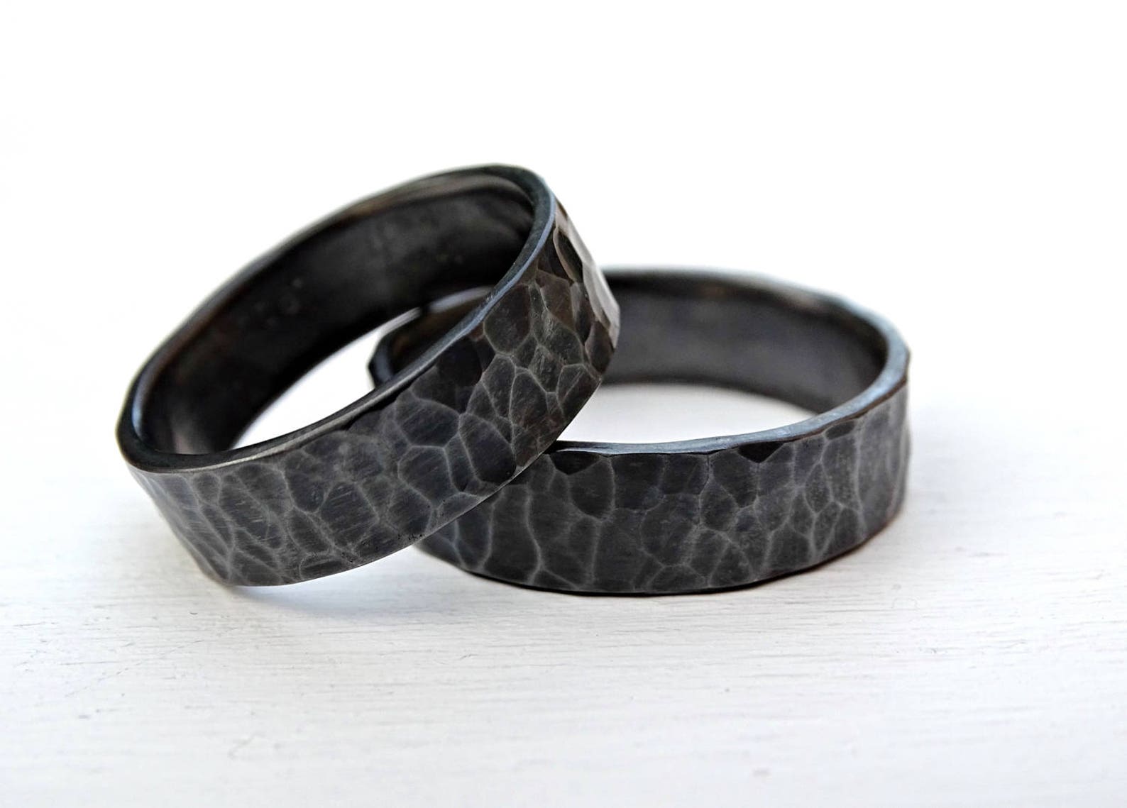 Black Silver Wedding Bands Matching Rings for Him and Her - Etsy