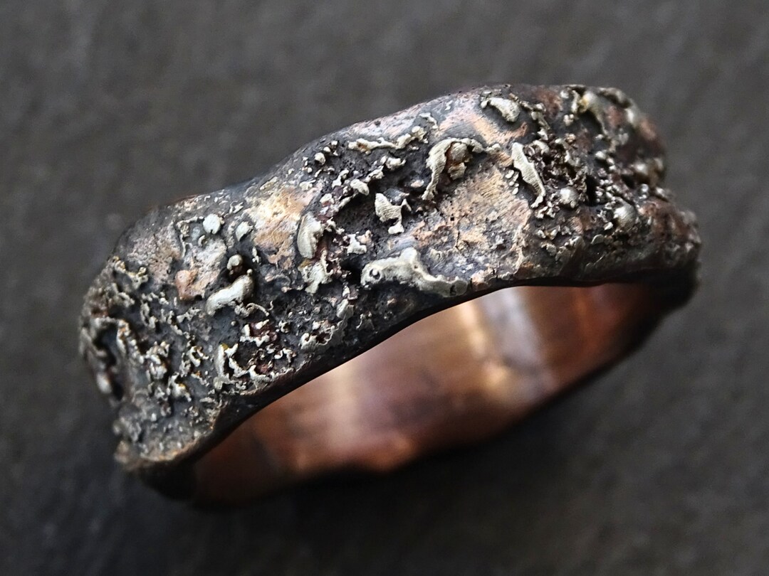 Oxidized Copper Silver Ring: Molten Viking Wedding Band - Etsy
