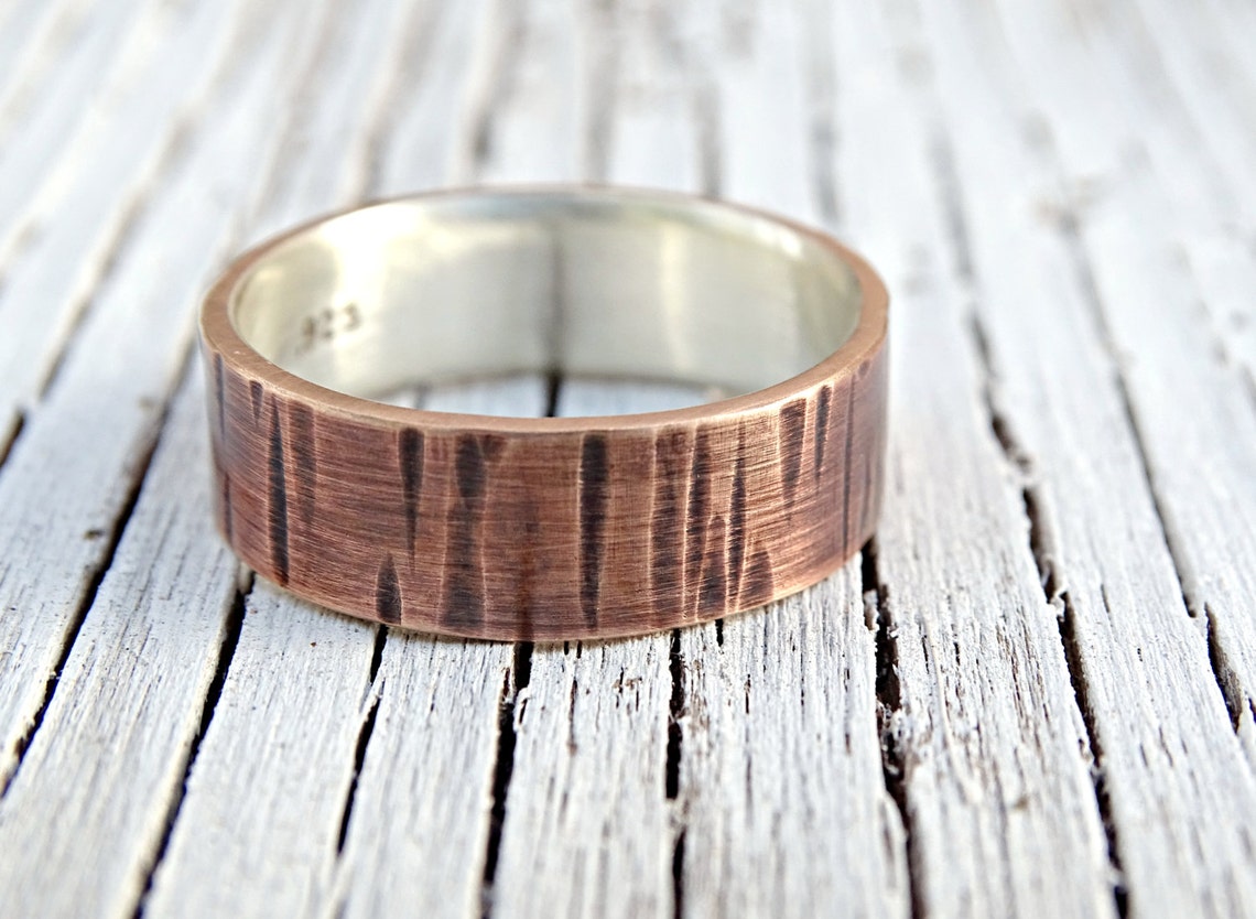 Wood Grain Ring Mixed Metal Wedding Ring Mens Wedding Band - Etsy