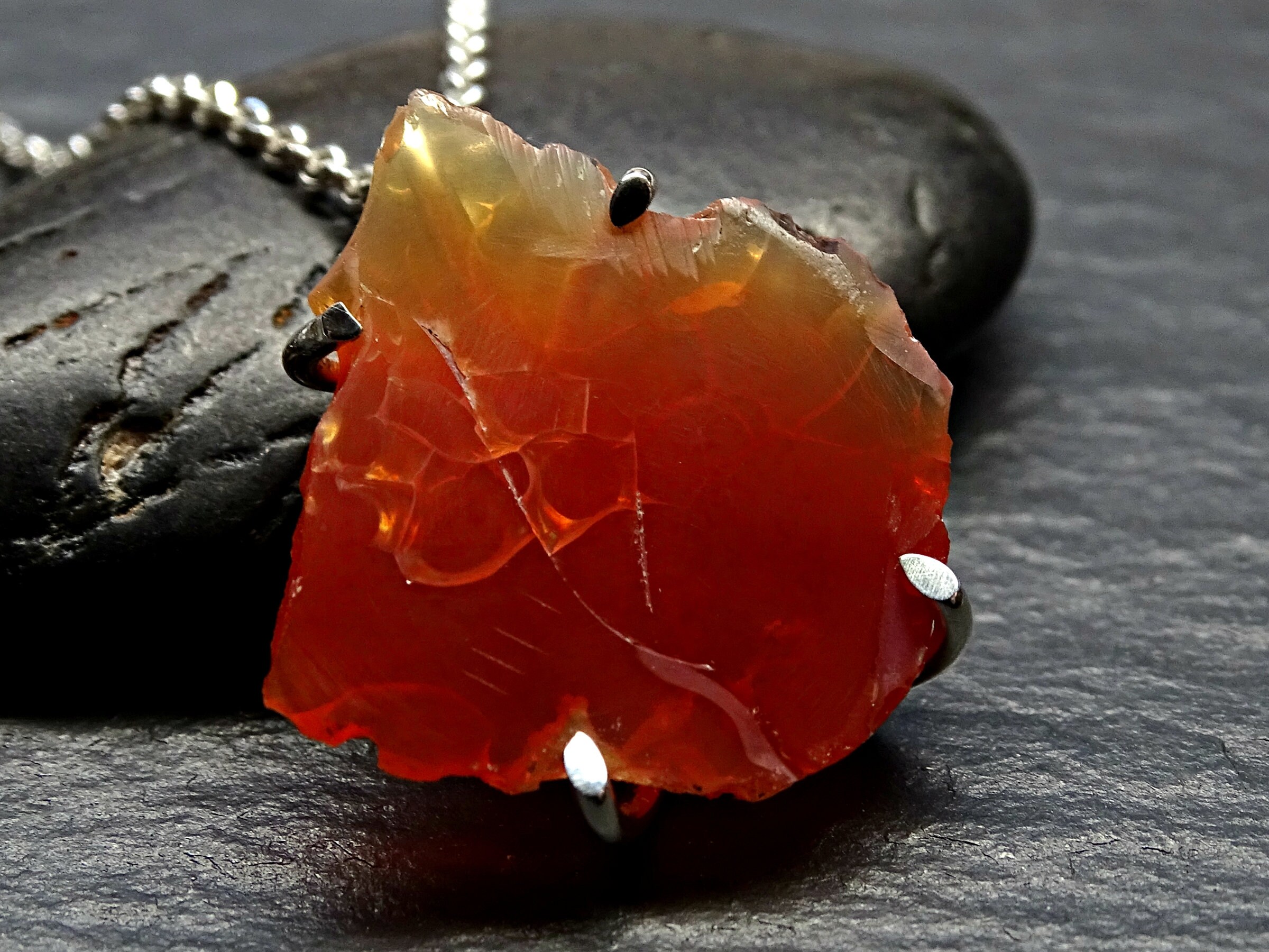 Mexican Fire Opal Necklace Silver Raw Crystal Necklace Crystal Pendant Men Raw Opal Necklace for Men Genuine Fire Opal Pendant Men Etsy