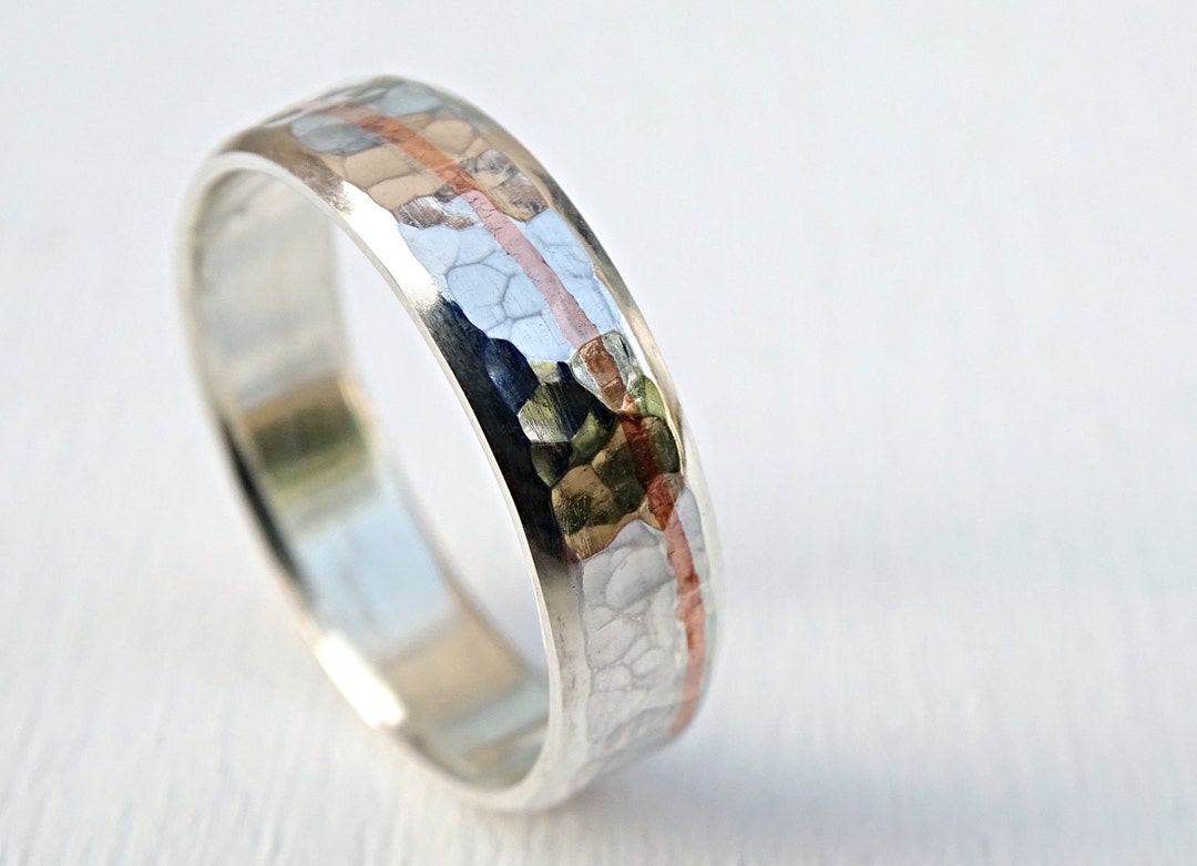 Mens Personalized Ring Mens Wedding Band Silver Rustic Mens - Etsy