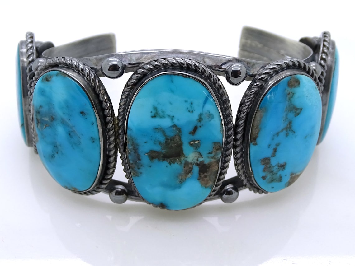 Large Mens Silver Cuff Turquoise Navajo Cuff Blue Gem - Etsy
