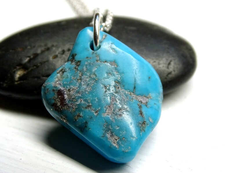 Raw turquoise pendant silver Arizona turquoise necklace blue | Etsy