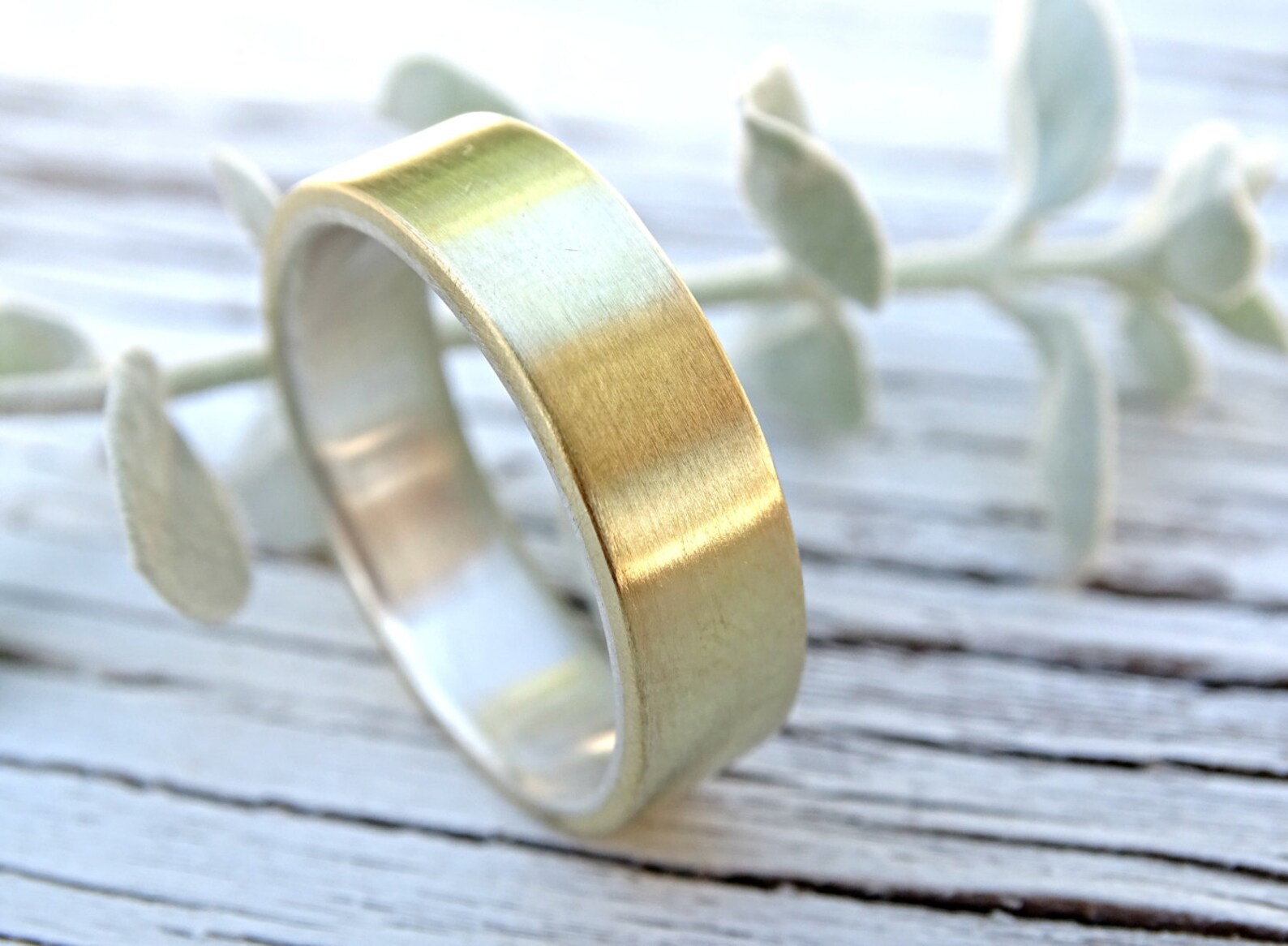 Mixed Metal Wedding Band Wide Mens Ring Brass Silver Promise | Etsy