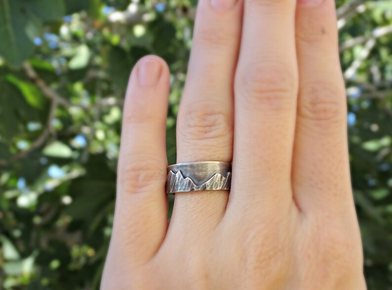 Silver mountain range ring outdoor wedding ring silver | Etsy