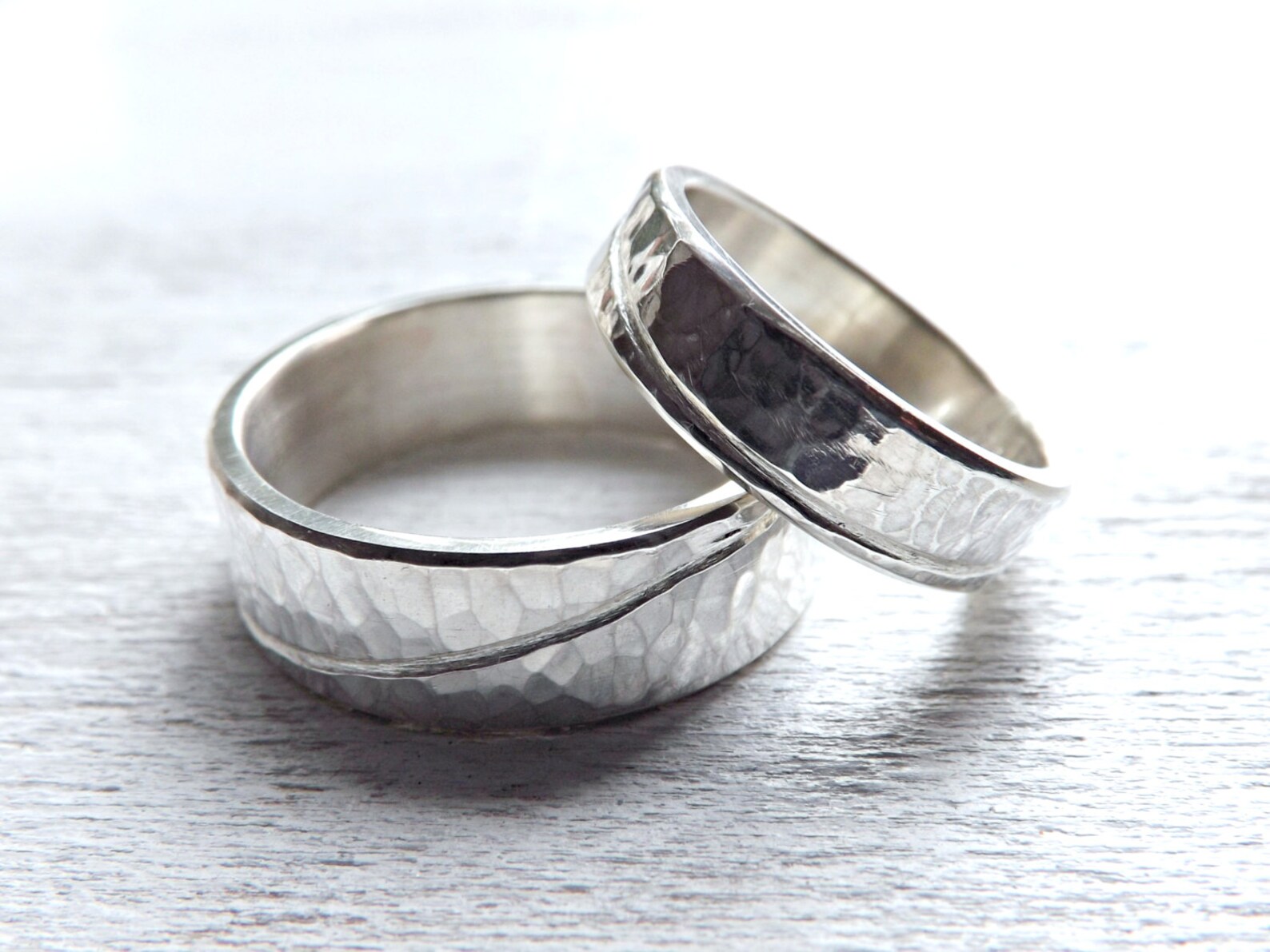 Silver Wedding Band Set Wave Rings Silver Engraved Wedding - Etsy