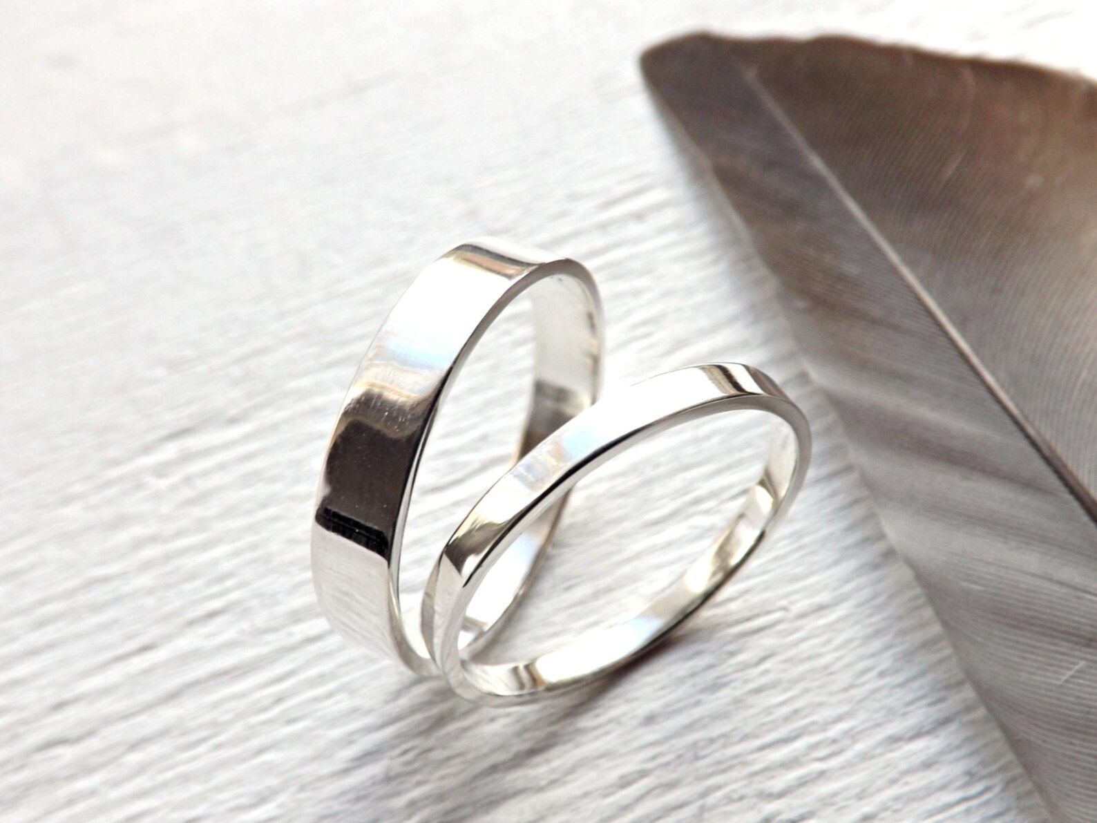 Simple silver ring set engagement ring set matching wedding | Etsy