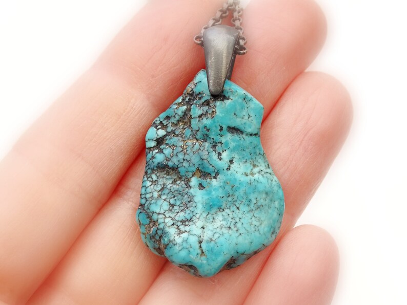 Raw Turquoise Pendant Silver Arizona Turquoise Necklace Blue - Etsy