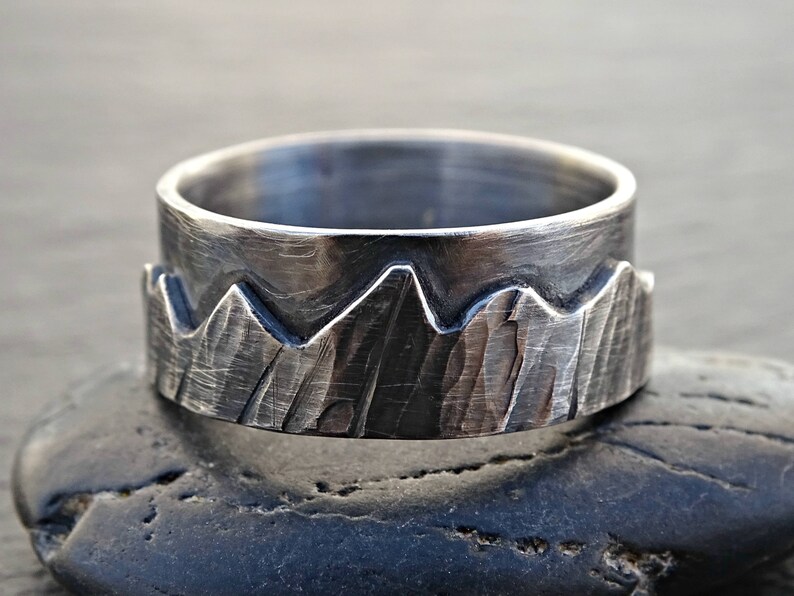 Silver mountain range ring outdoor wedding ring silver | Etsy