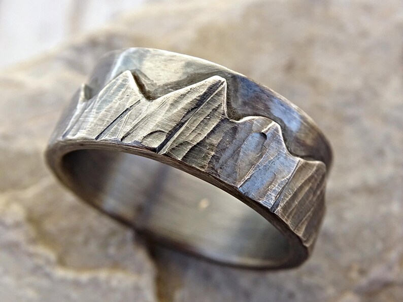 Silver mountain range ring outdoor wedding ring silver | Etsy