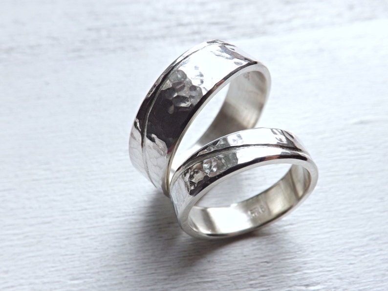 Silver Wedding Band Set Wave Rings Silver Engraved Wedding - Etsy