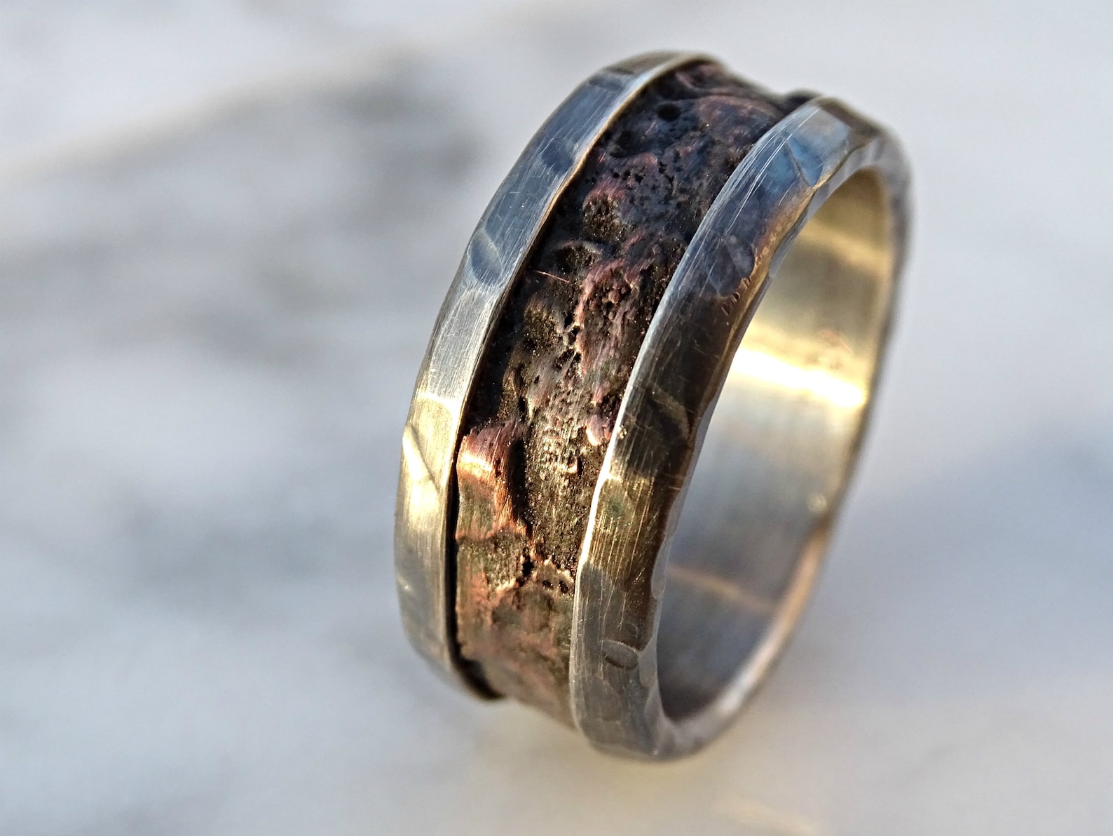 Rustic Copper Silver Ring: Oxidized Viking Wedding Band - Etsy