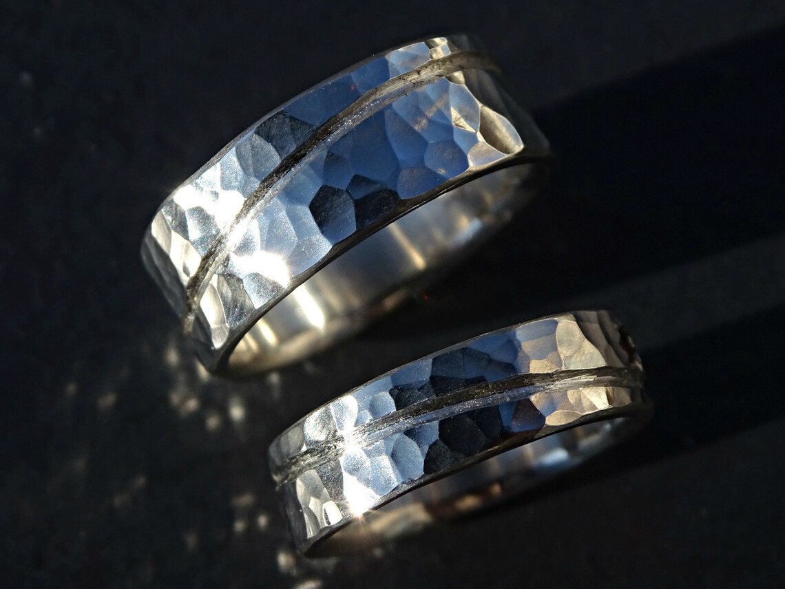 Silver Wedding Band Set Wave Rings Silver Engraved Wedding - Etsy