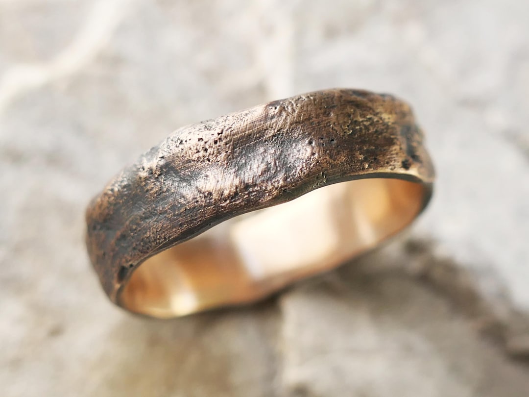 Rustic Bronze Men's Ring: Unique Wood Grain Steampunk Band - Etsy