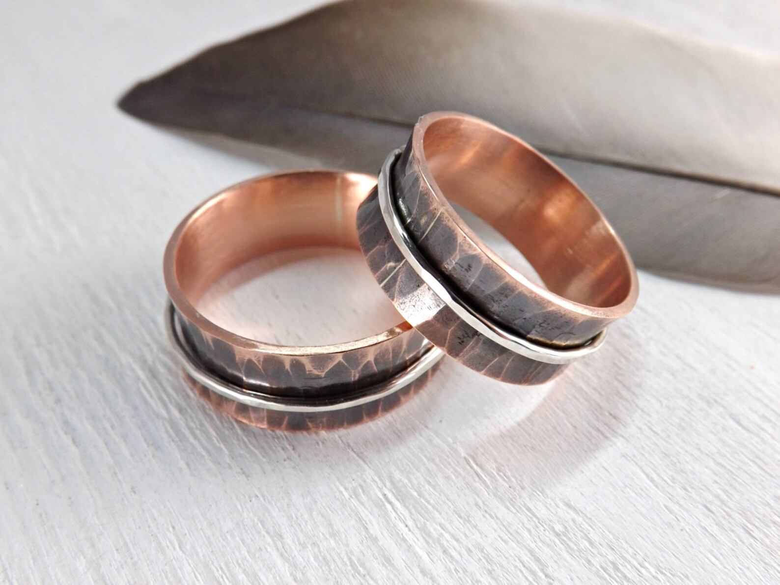 Copper Ring Silver Copper Wedding Bands Rustic Wedding - Etsy