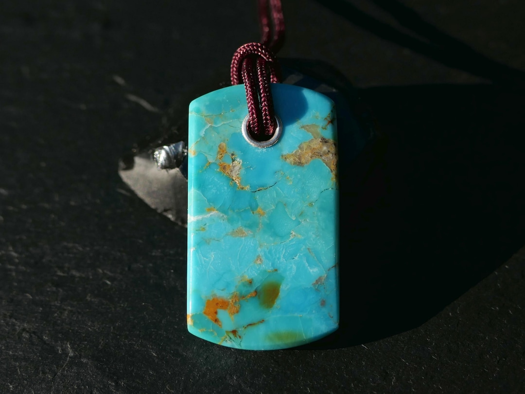 Real Turquoise Dog Tag Necklace, Sterling Silver Lined, Paracord ...