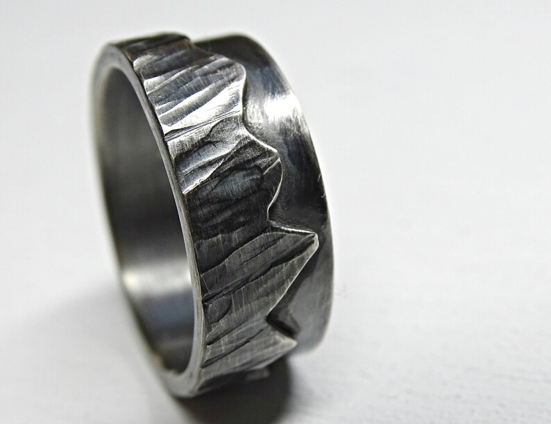Silver mountain range ring outdoor wedding ring silver | Etsy