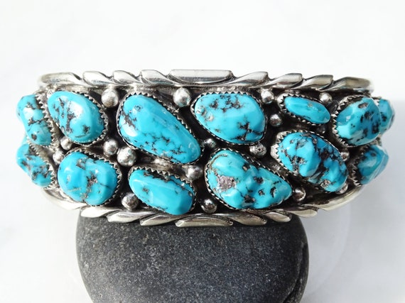 Zuni turquoise cuff mens silver cuff, Native American… - Gem