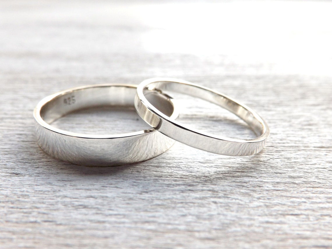 Simple silver ring set engagement ring set matching wedding | Etsy