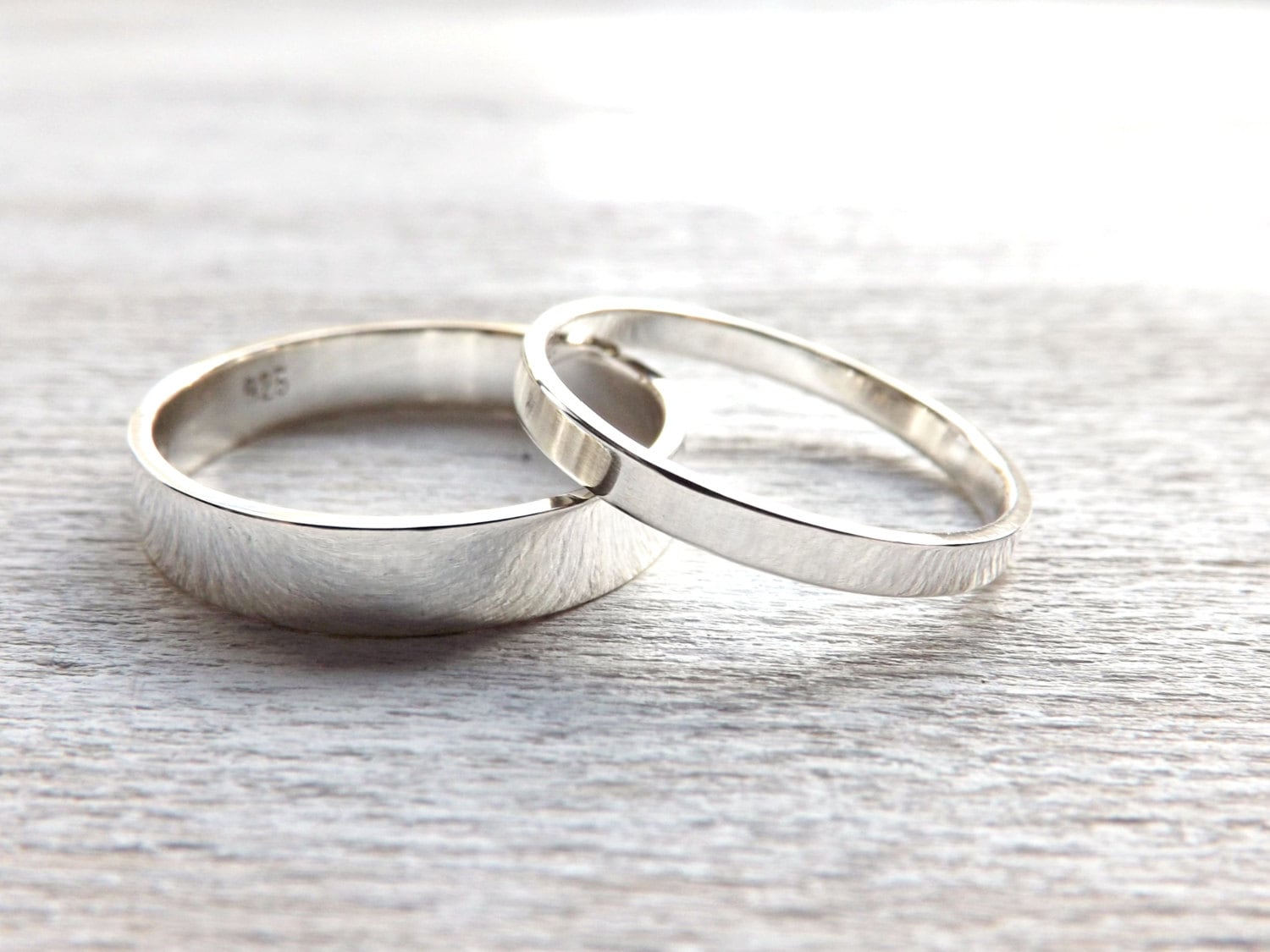 Simple silver ring set engagement ring set matching wedding | Etsy