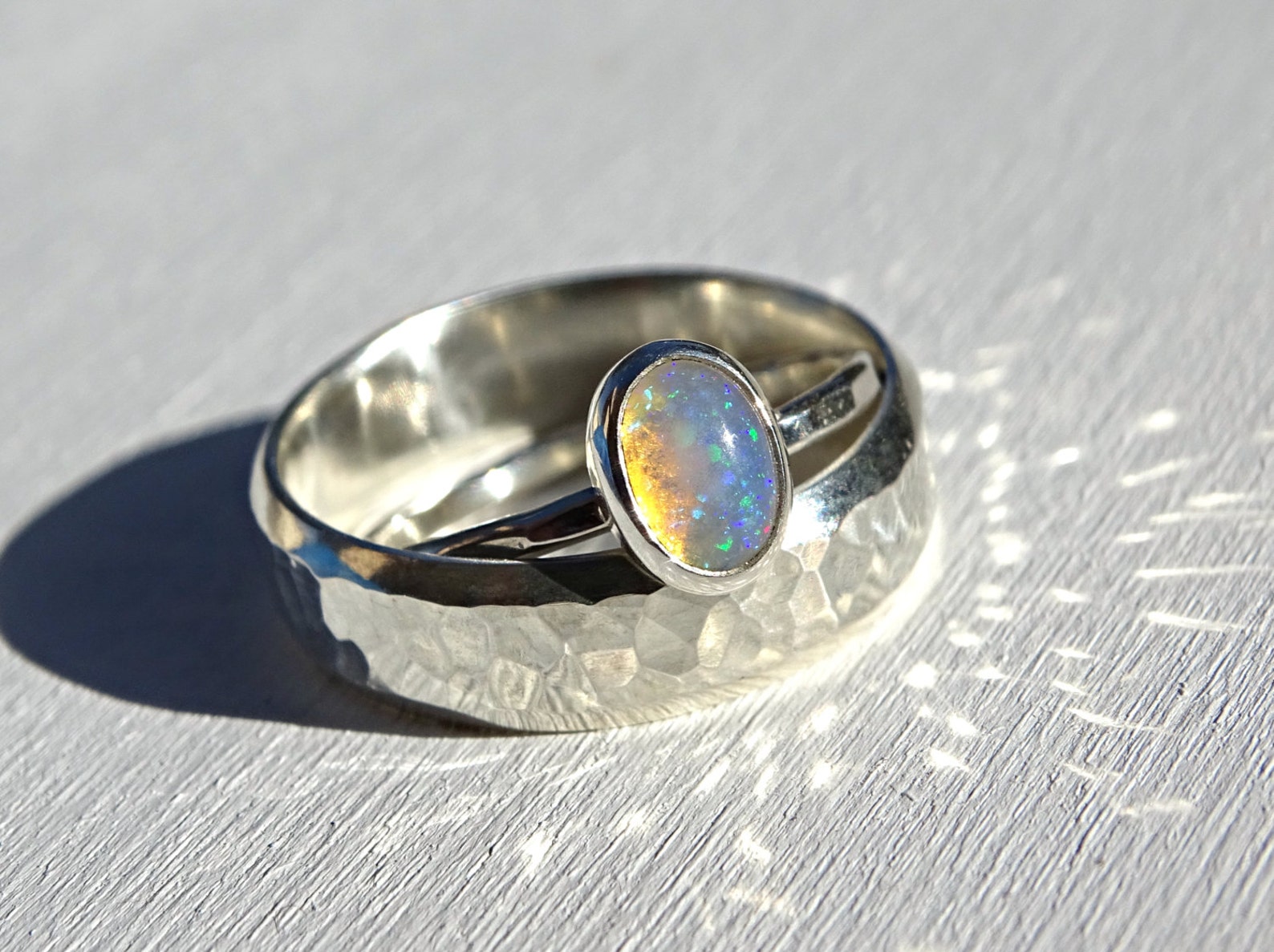 Silver Opal Ring Set Opal Bridal Ring Set Opal Engagement - Etsy