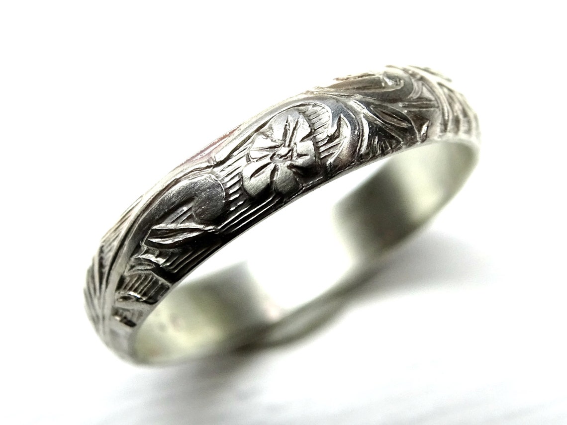 Pagan wedding band women medieval wedding ring silver flower | Etsy