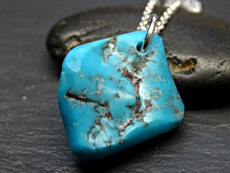 Raw turquoise pendant silver Arizona turquoise necklace blue | Etsy