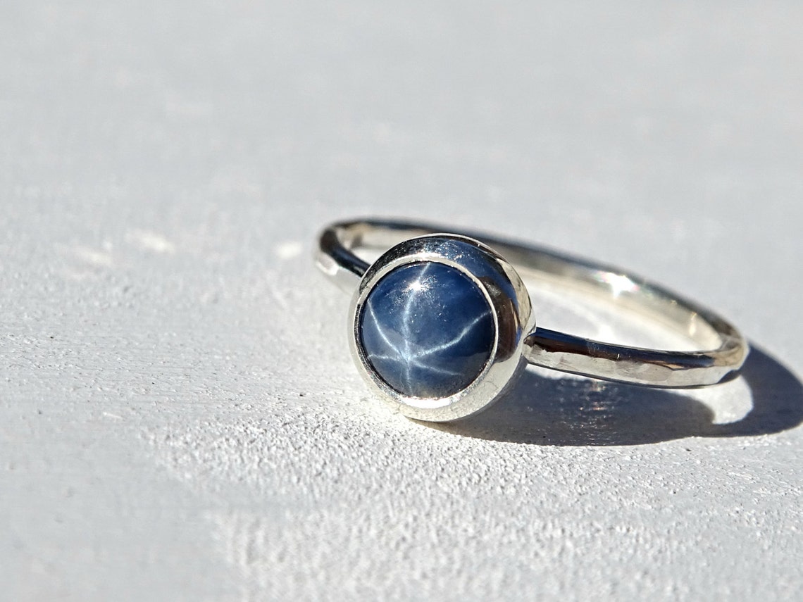 Blue Star Sapphire Ring Unique Engagement Ring Sapphire | Etsy
