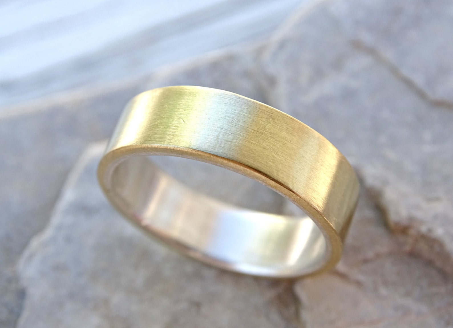 Mixed Metal Wedding Band Wide Mens Ring Brass Silver Promise | Etsy